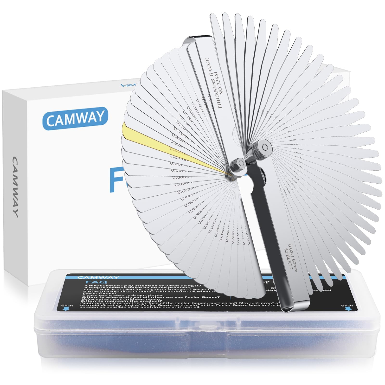 CAMWAY Feeler Gauges Set,32 Blades Straight Feeler Gauge + 32 Blades ...