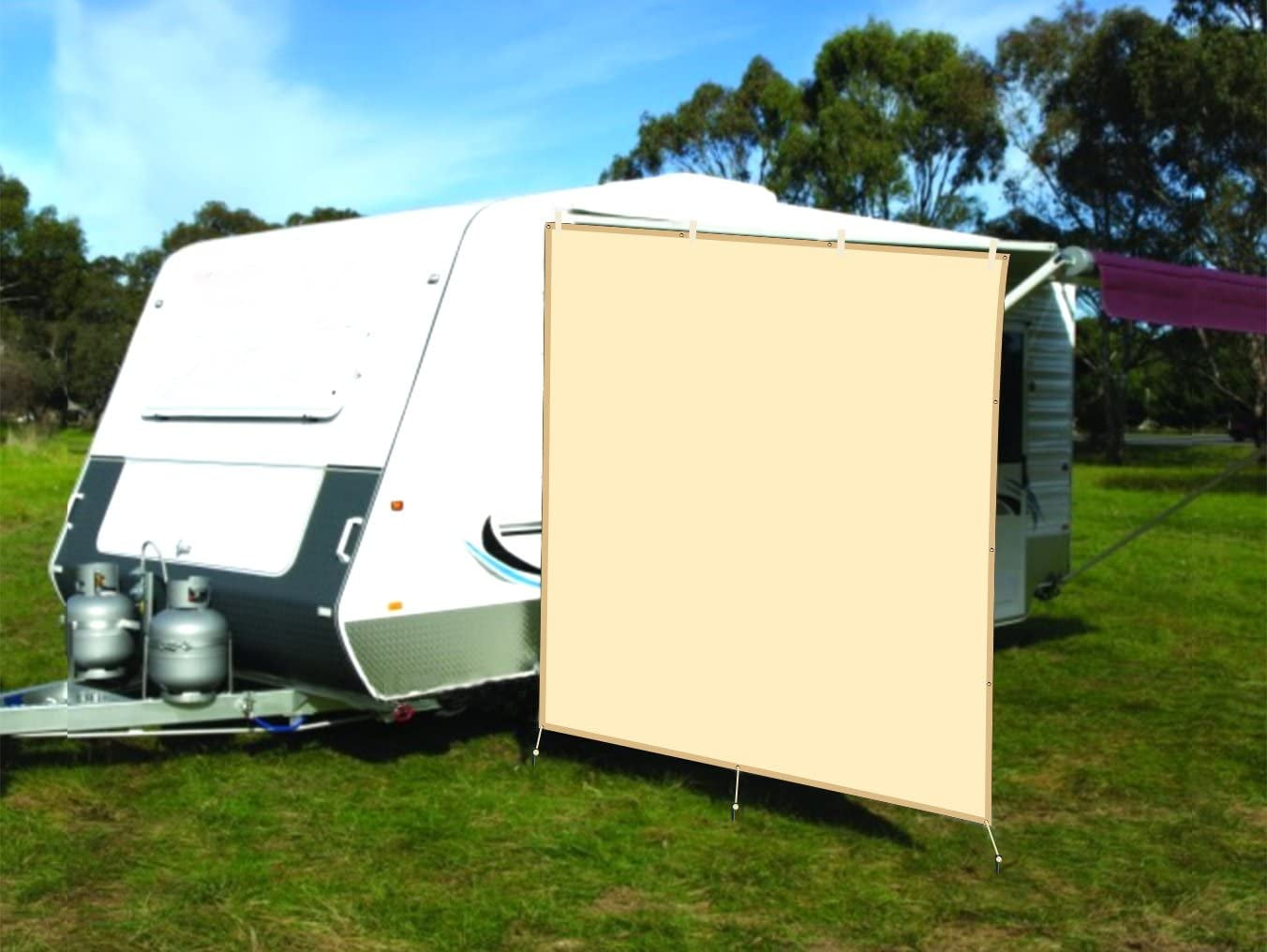 CAMWINGS Wheat RV Awning Sunblock Shade 8x8ft, UV Resistant Privacy ...