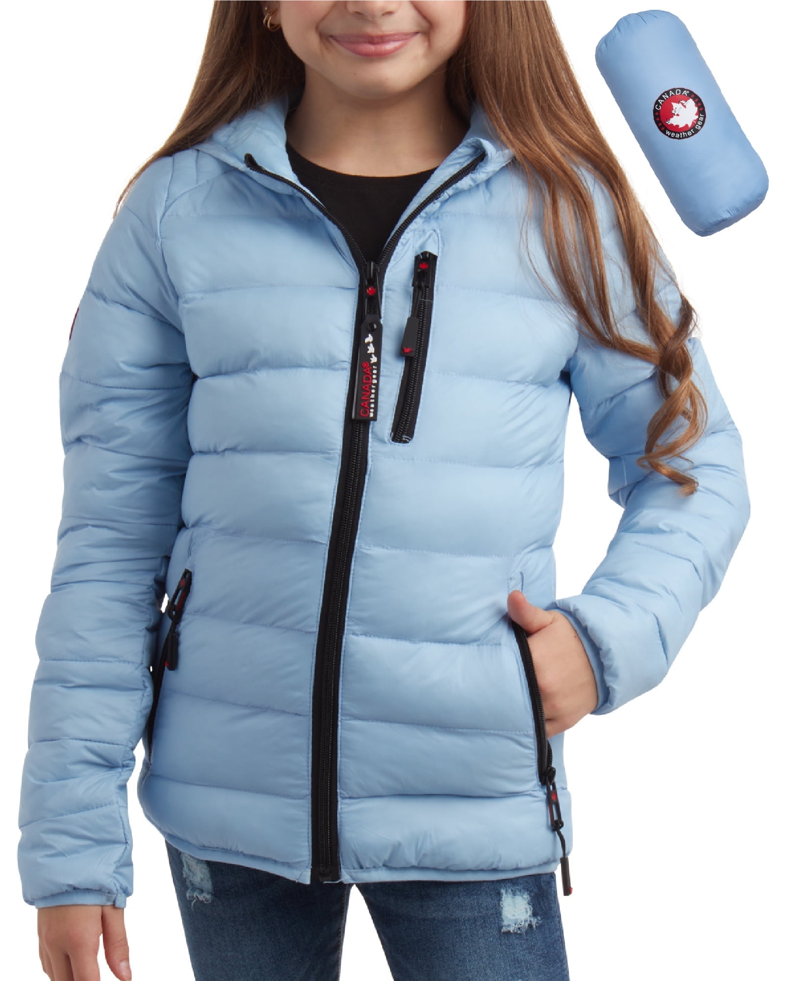 CANADA WEATHER GEAR Girls Puffer Jacket - Lightweight Packable Bubble ...