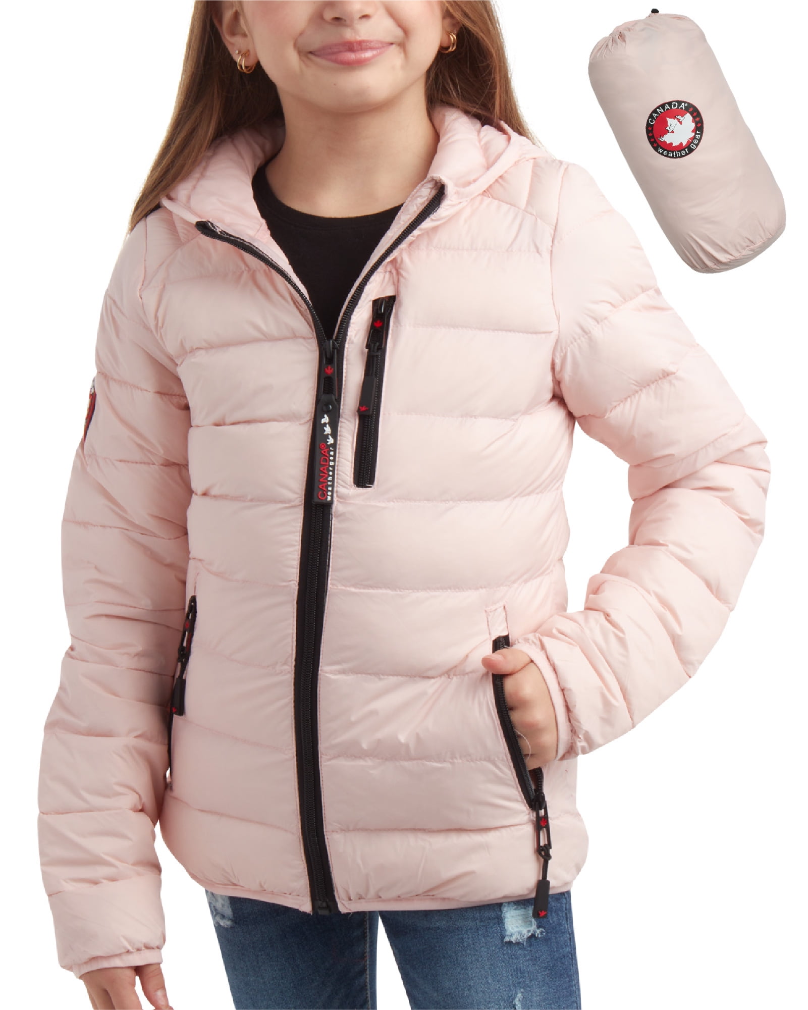 CANADA WEATHER GEAR Girls Puffer Jacket - Lightweight Packable Bubble ...