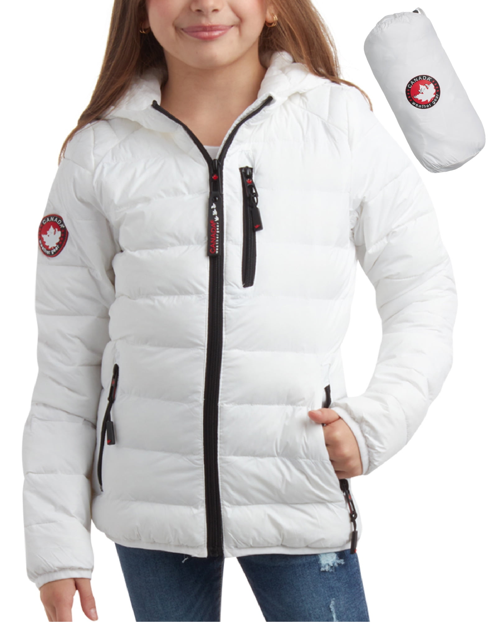CANADA WEATHER GEAR Girls Puffer Jacket - Lightweight Packable Bubble ...