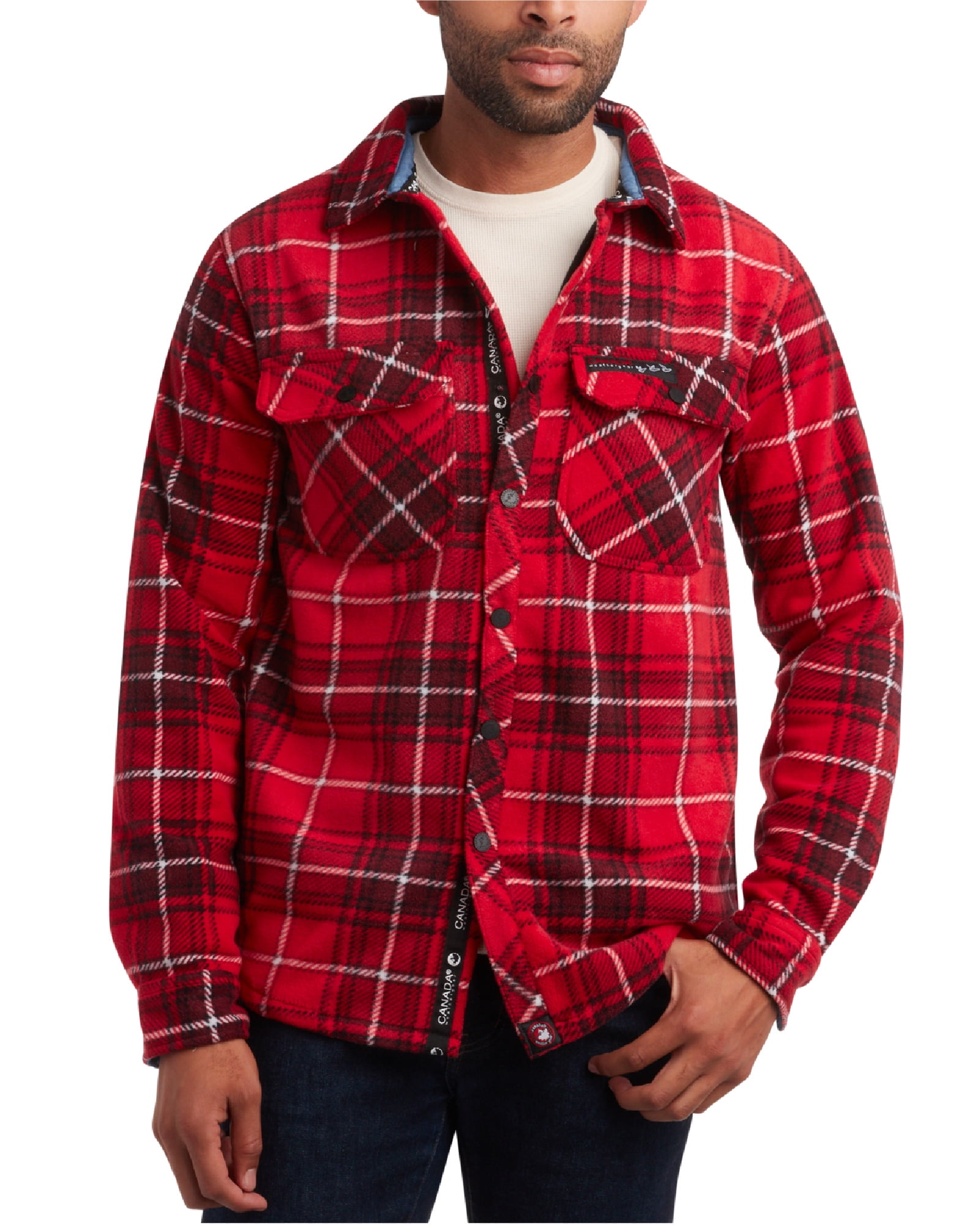 CANADA WEATHER GEAR Men's Plaid Shirt - Polar Fleece Long Sleeve Button ...