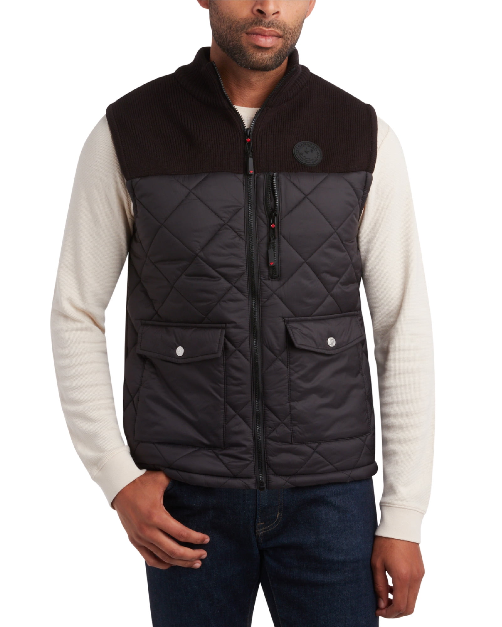 CANADA WEATHER GEAR Men's Vest - Zip Up Sweater Yoke Front & Back ...