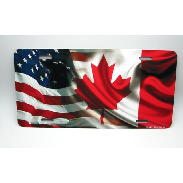 CANADIAN FLAG AMERICAN FLAG METAL CAR LICENSE PLATE.CANADA FLAG LICENSE ...