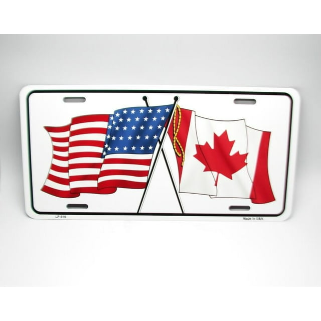 CANADIAN FLAG AMERICAN FLAG METAL CAR LICENSE PLATE. CANADA FLAG ...