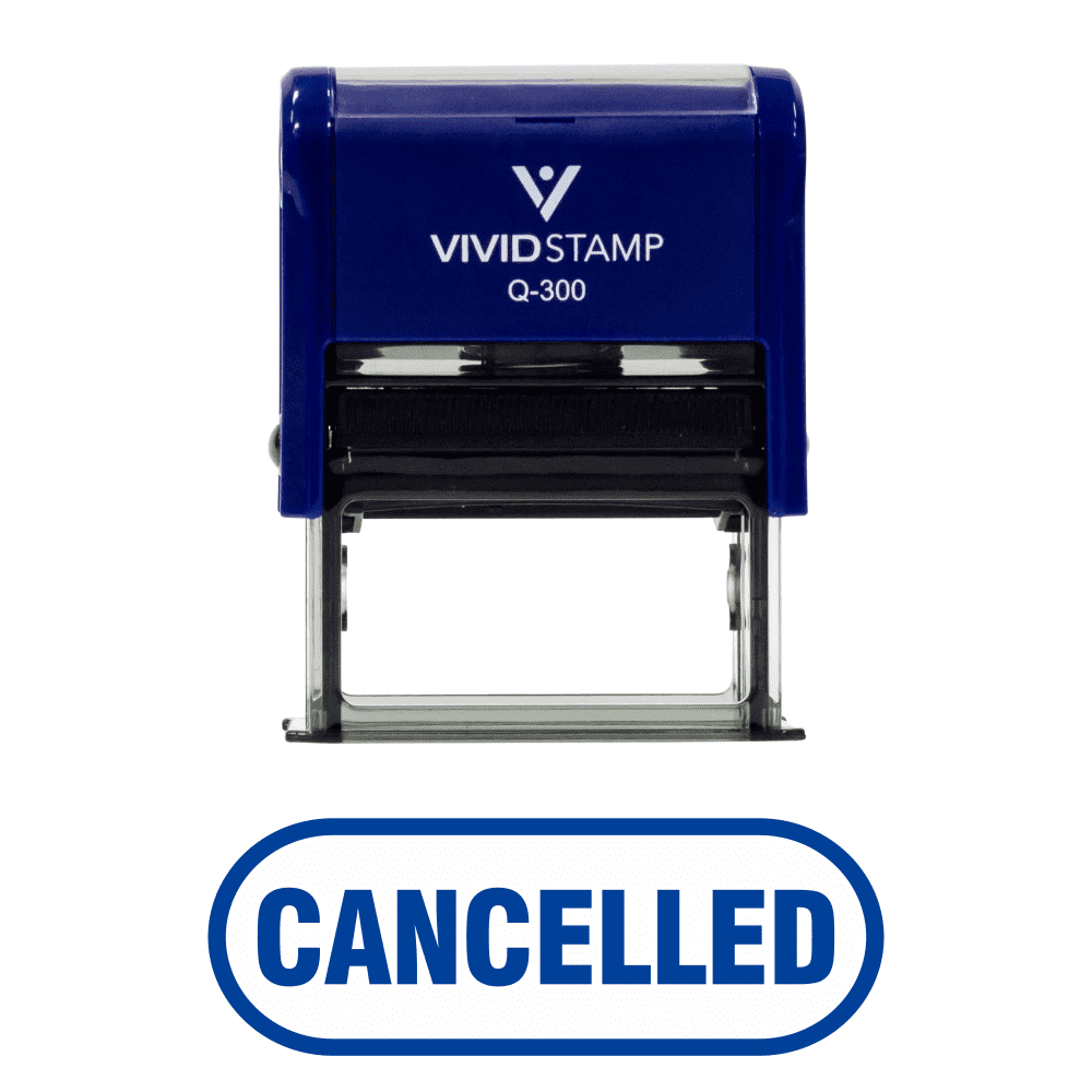CANCELLED Button Border Office Self-Inking Office Rubber Stamp (Blue ...