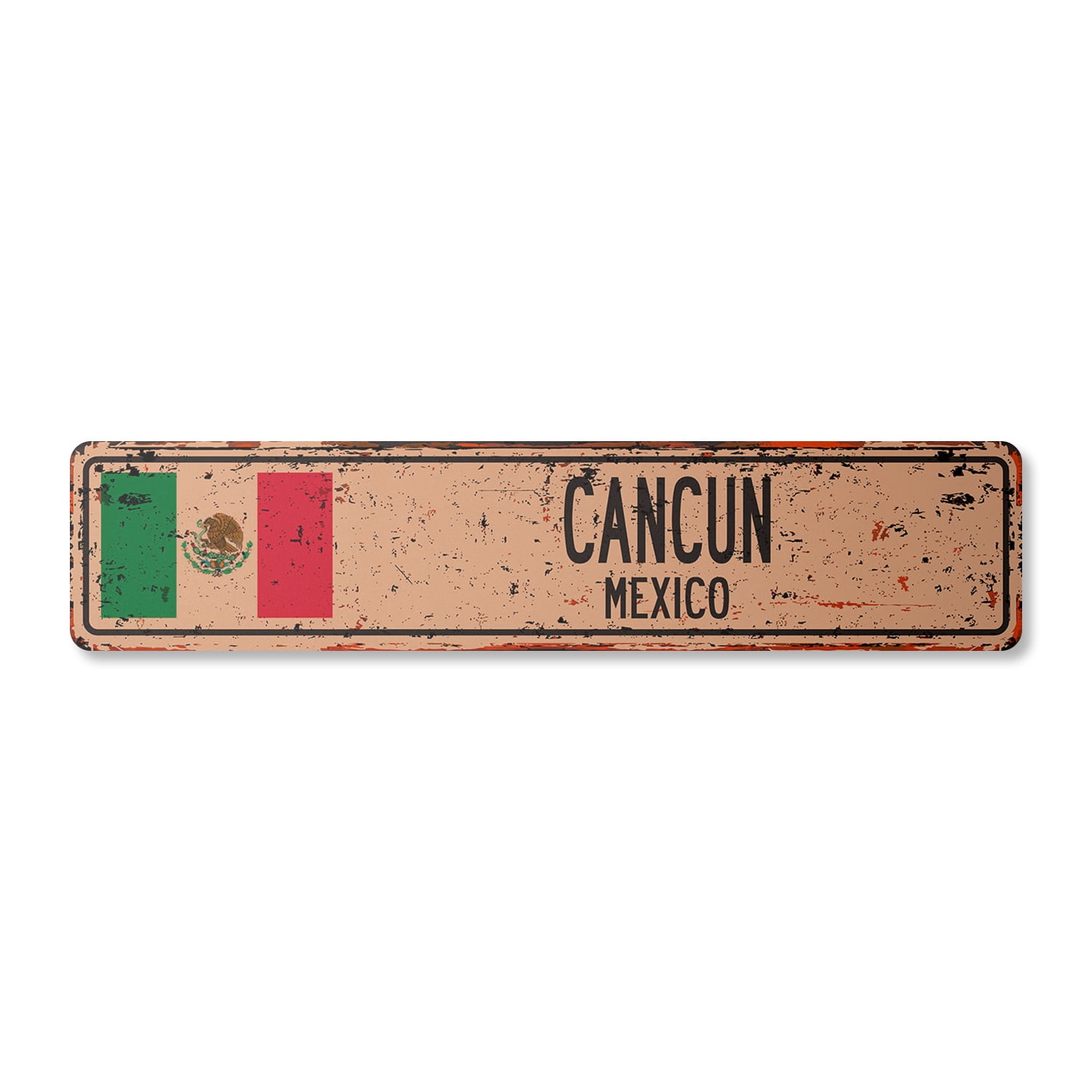 CANCUN MEXICO Vintage Plastic Street Sign Mexican flag city country ...