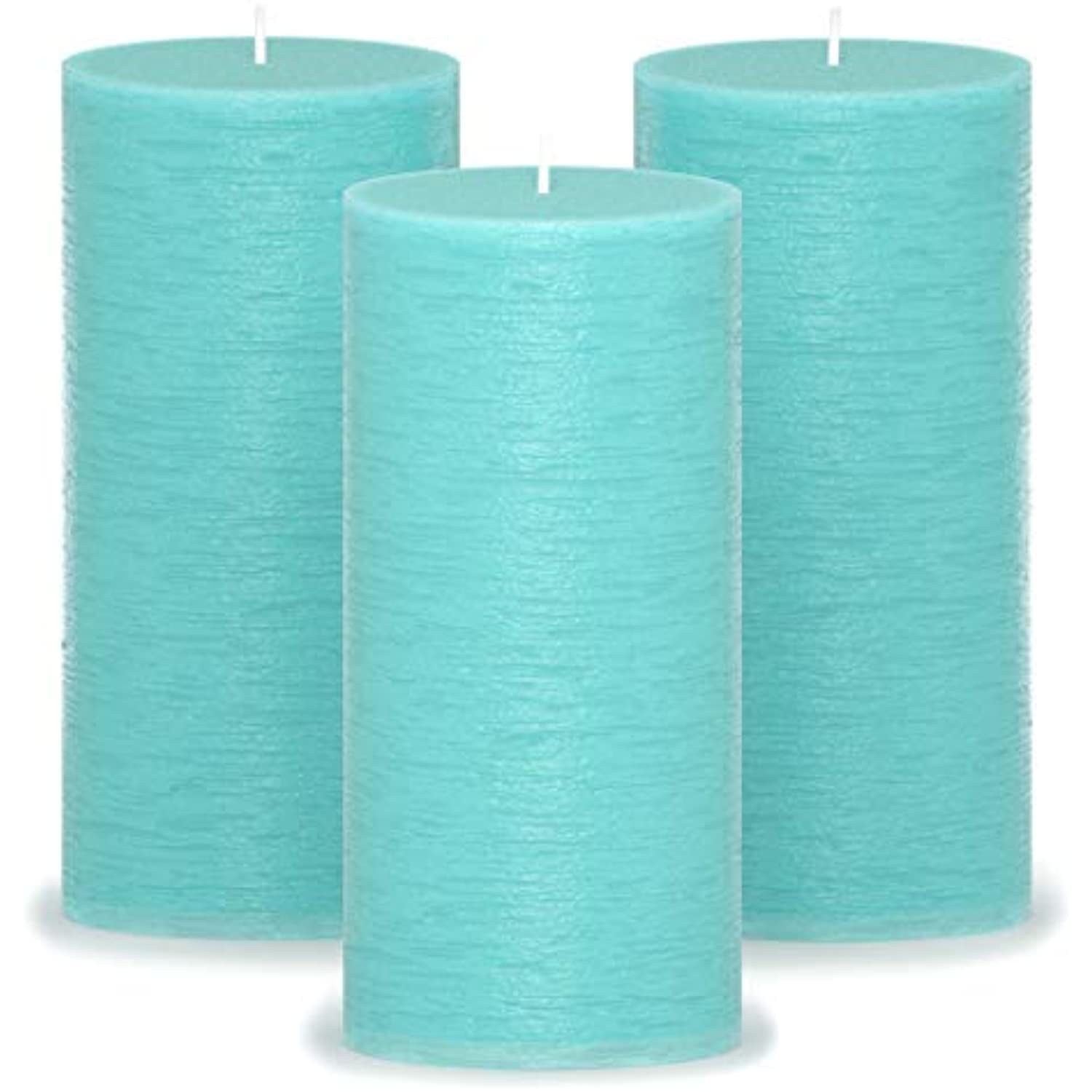 Candwax Unscented Turquoise Pillar Candles Set, Rustic Dripless Wax ...