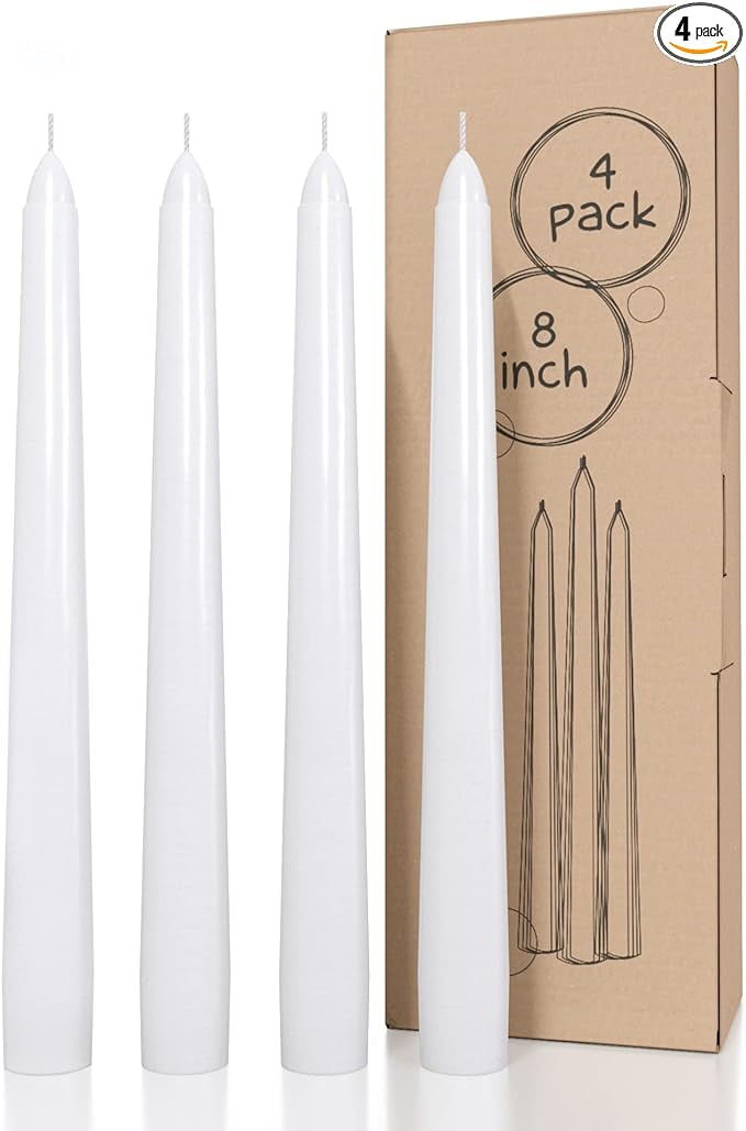 CANDWAX White Taper Candles 8 inch Dripless - Set of 4 Tapered Candles ...