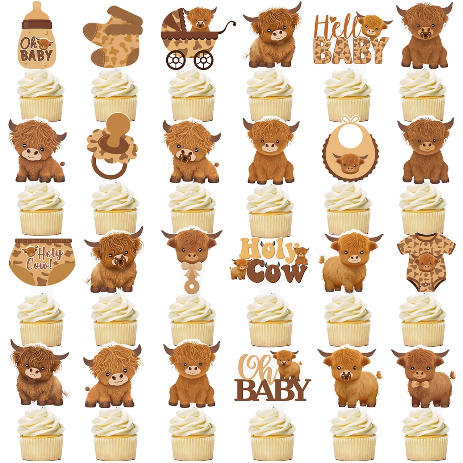 CANDY CHEF HighlandITSC Cow Baby Shower Cupcake Toppers Holy Cow ...