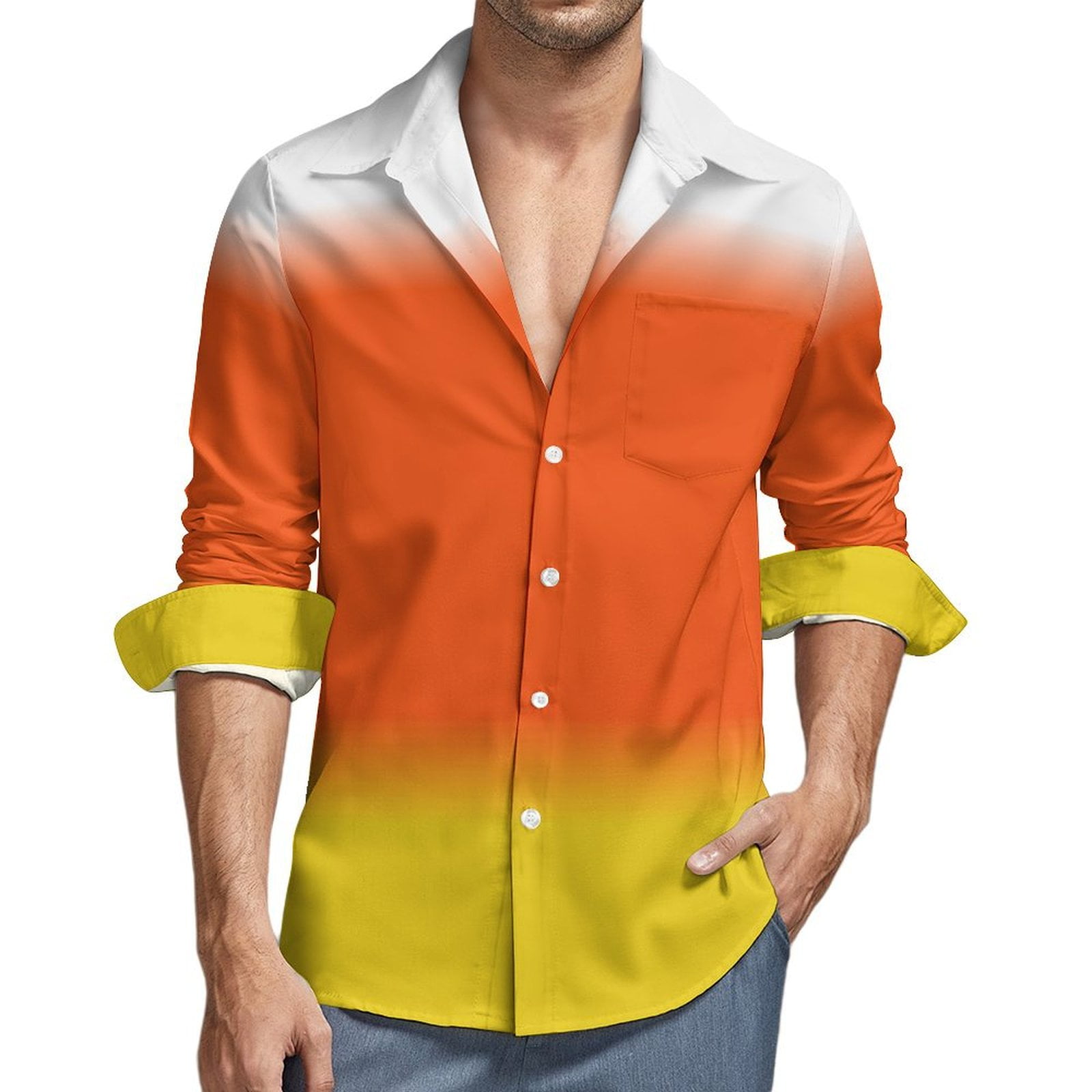 CANDY CORN Colors Ombre Hawaiian Shirt for Men Long Sleeve Button Down ...