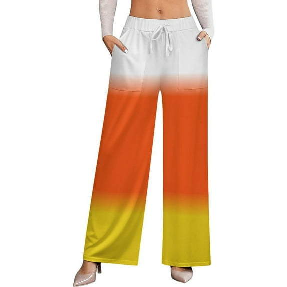 CANDY CORN Colors Ombre Women's Casual Wide Leg Pants Comfort Pockets ...