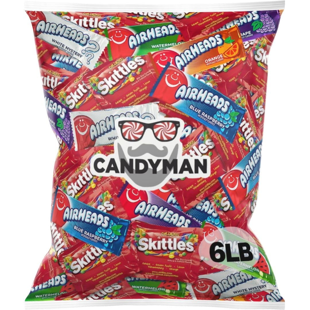 CANDYMAN 6 Pound Mixed Candy Bundle of Half Airheads Half Skittles ...