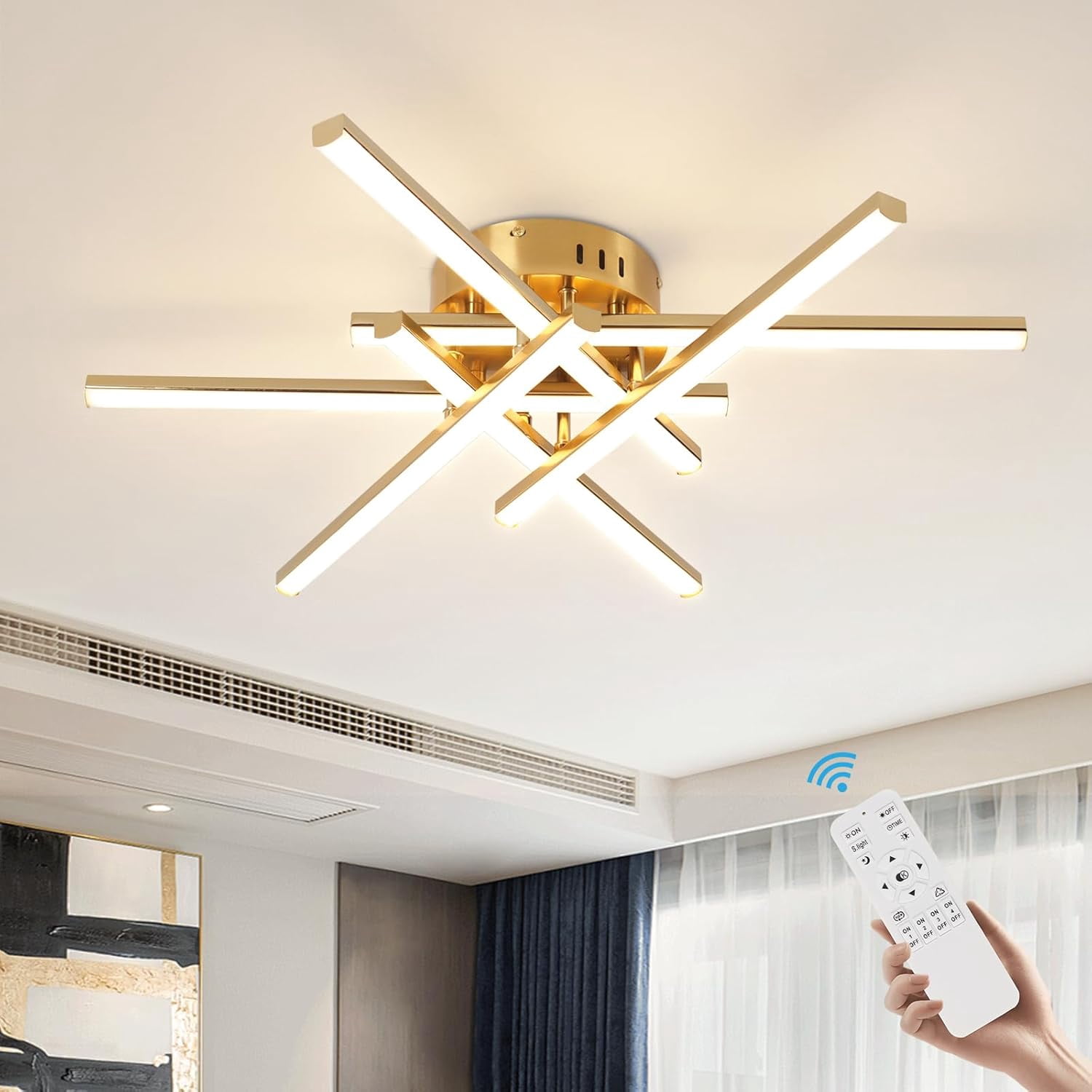 CANEOE Modern Led Ceiling Light,6-Lights Gold Sputnik Semi Flush Mount ...