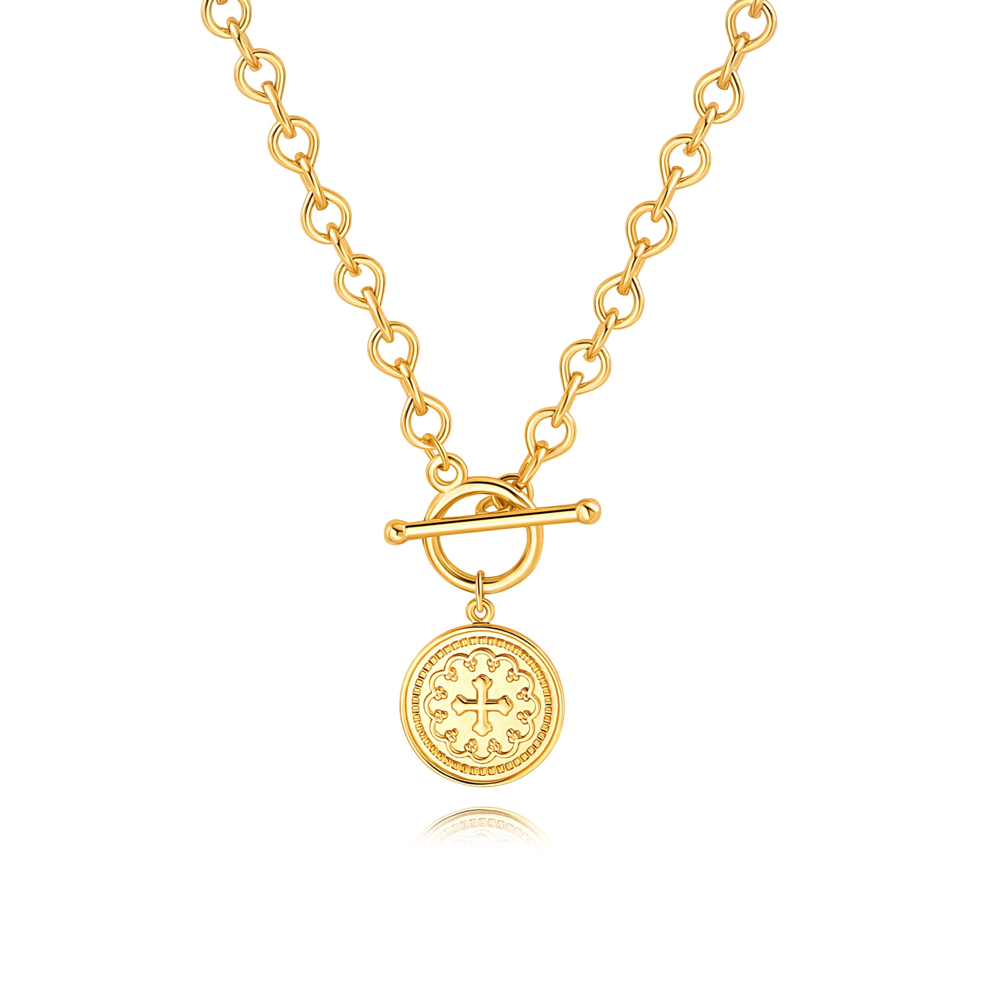 CANEVINKA Dainty 18K Gold Plated Chunky Link Water Droplet Chain Cross ...
