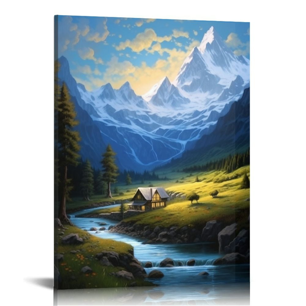 CANFLASHION Alps Landscape Wall Art at Night Canvas Wall Art Landscape ...