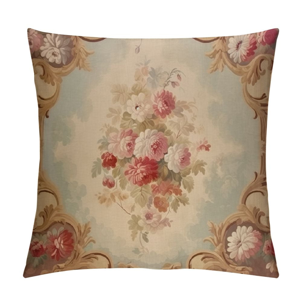 WENZZ Floral French Rug Print Throw Pillow Covers Cozy Square Throw ...