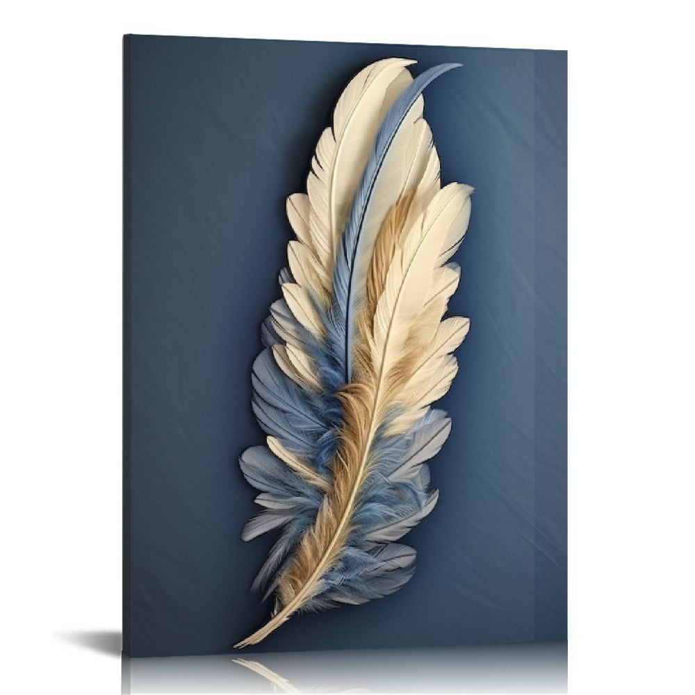 CANFLASHION Blue Feather Paintings Wall Art Abstract Canvas Nordic ... CANFLASHION Blue Feather Paintings Wall Art Abstract Canvas Nordic ...