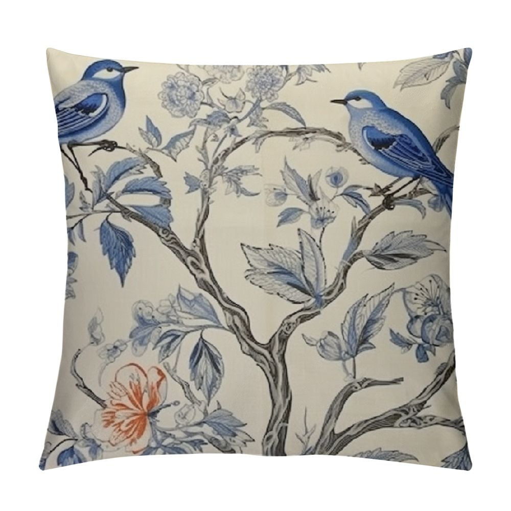 CANFLASHION Chinoiserie Bird Floral Pillow Covers Blue White Flowers ... CANFLASHION Chinoiserie Bird Floral Pillow Covers Blue White Flowers ...