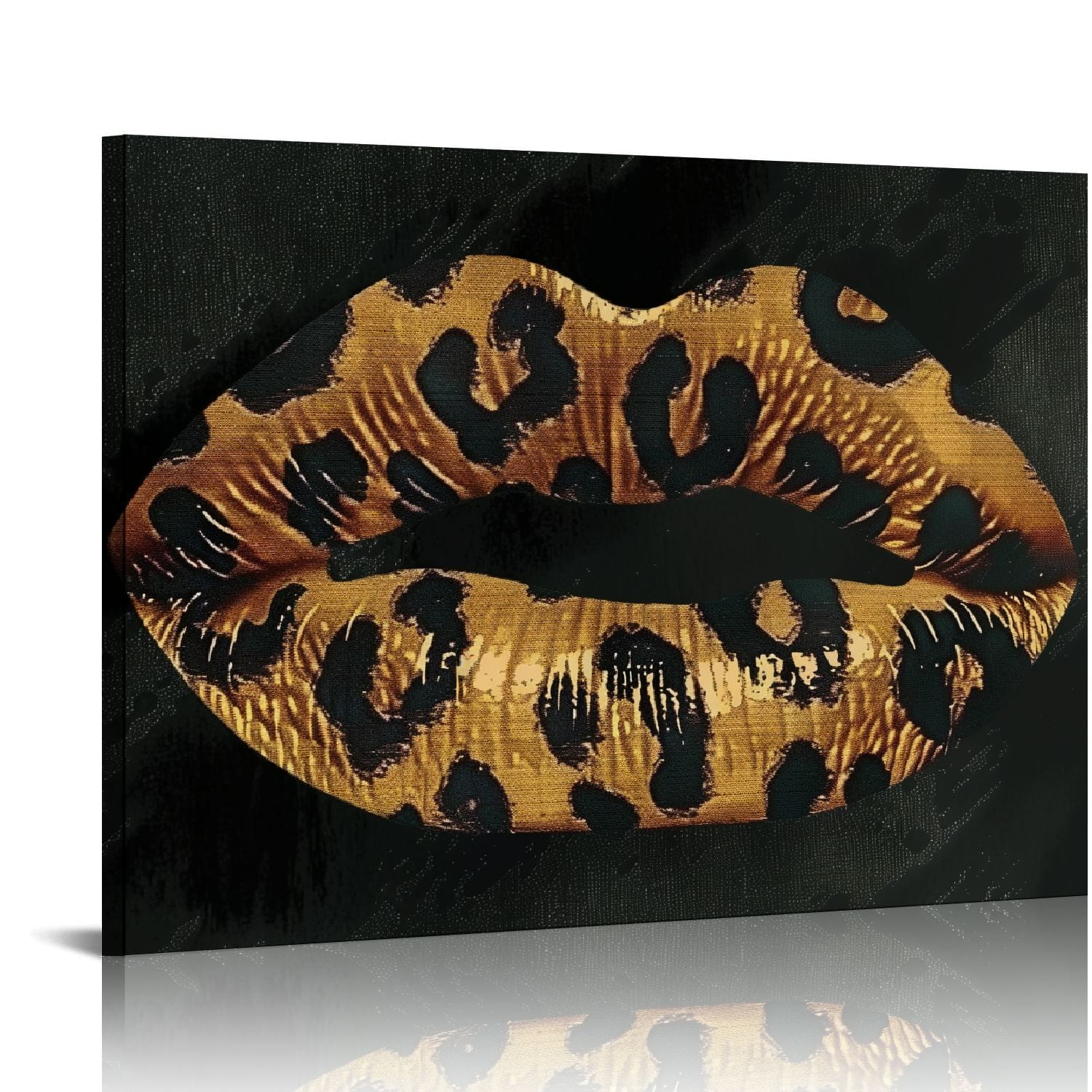 CANFLASHION Fashion Lip Canvas Wall Art Sexy Leopard Lip Decor Cheetah Print Picture Framed ...