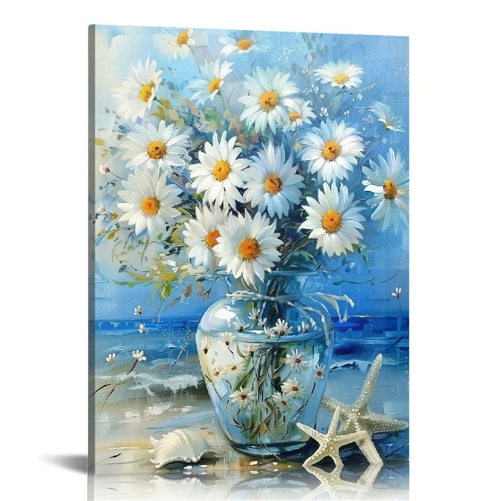 CANFLASHION Flower Canvas Wall Art White Floral Picture Blue Flowers in ... CANFLASHION Flower Canvas Wall Art White Floral Picture Blue Flowers in ...
