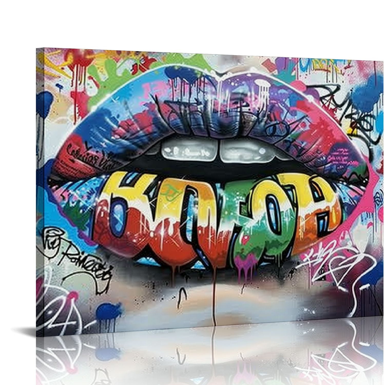 CANFLASHION Lips Graffiti Canvas Wall Art Poster Prints Colorful ...