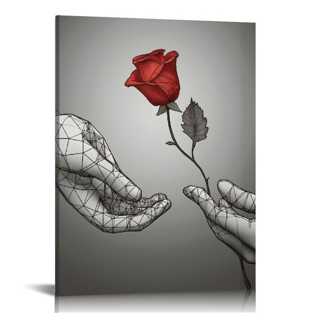 CANFLASHION Love Wall Art Red Rose Floral Heart Painting Canvas Print ...