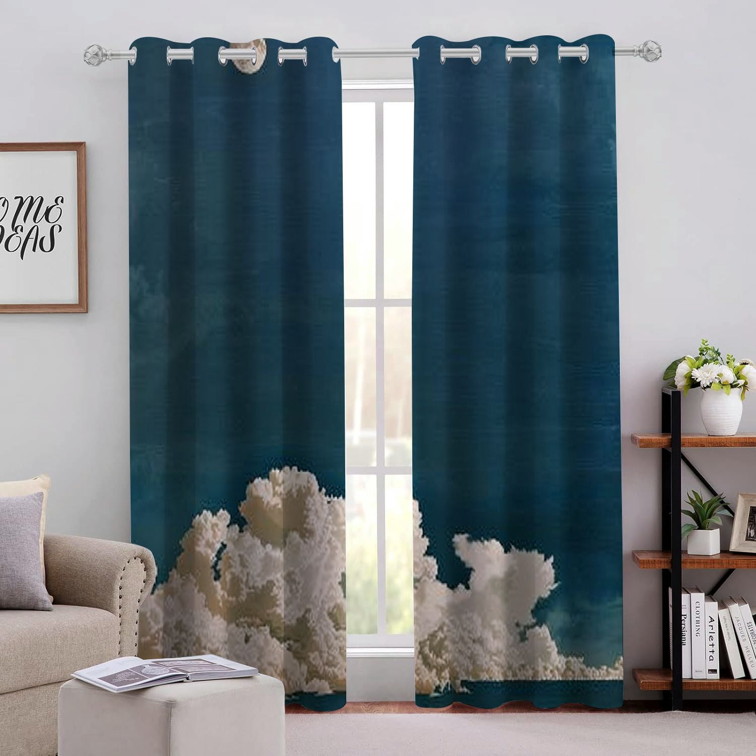 CANFLASHION Moon Clouds Sky Perforated Light Blocking Curtains 2-Pack ...