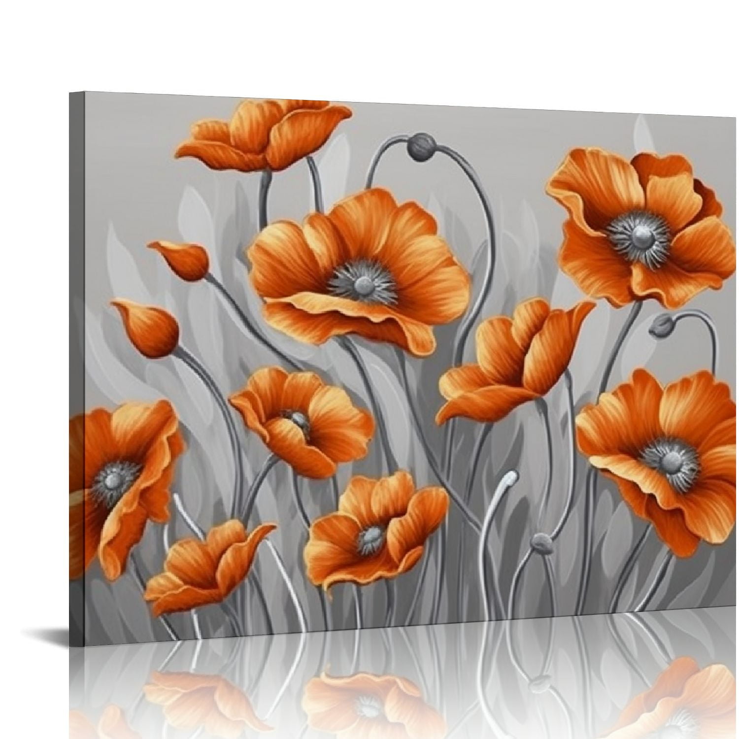 CANFLASHION Poppy Flower Pictures Wall Decor Large Orange Paintings ...