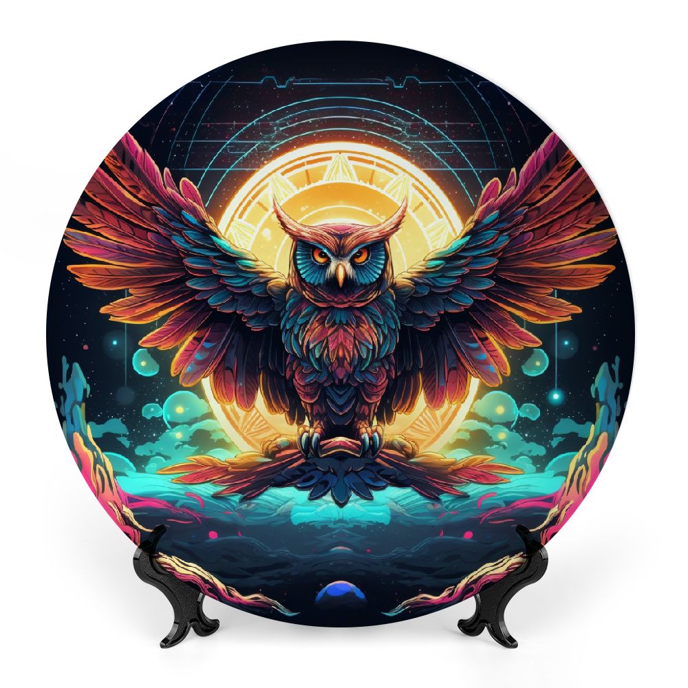 CANFLASHION Psychedelic Owl Bone China Decorative Plate Room Decoration ...