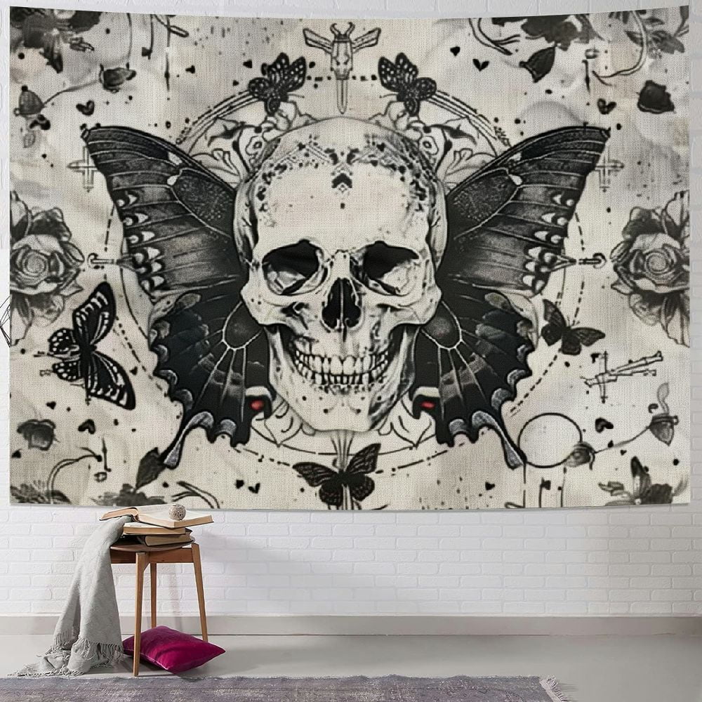 CANFLASHION Skull Moth Wall Hanging Tapestry Vintage Butterfly Skeleton ... CANFLASHION Skull Moth Wall Hanging Tapestry Vintage Butterfly Skeleton ...