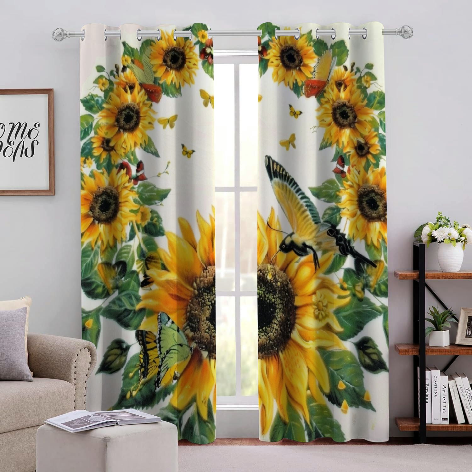 CANFLASHION Sunflower Bird Butterfly Perforated Blackout Curtains 2 ...