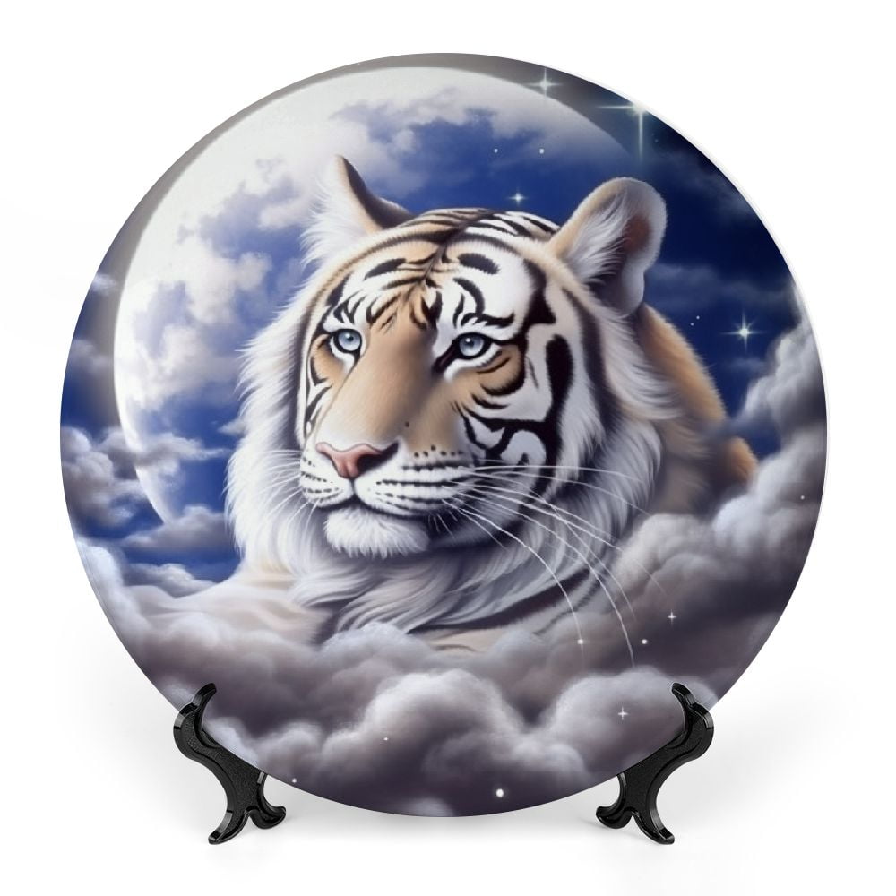 CANFLASHION Tiger Crescent Moon Space Art Bone China Decorative Plate ...
