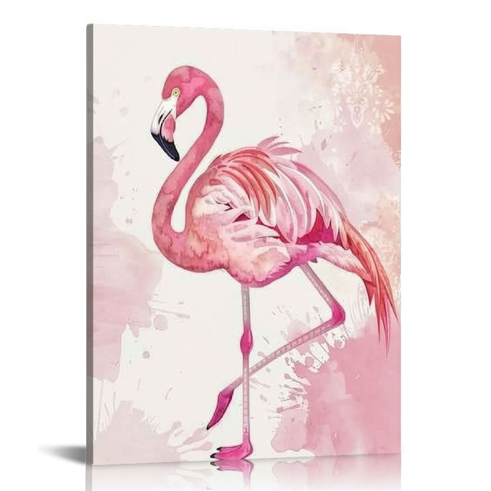 CANFLASHION Watercolor Tropical Pink Flamingo Art Print, Fluffy ...