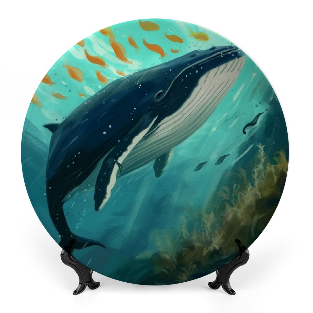CANFLASHION Whale Fish Ocean Bone China Decorative Plate Vertical Stand ...