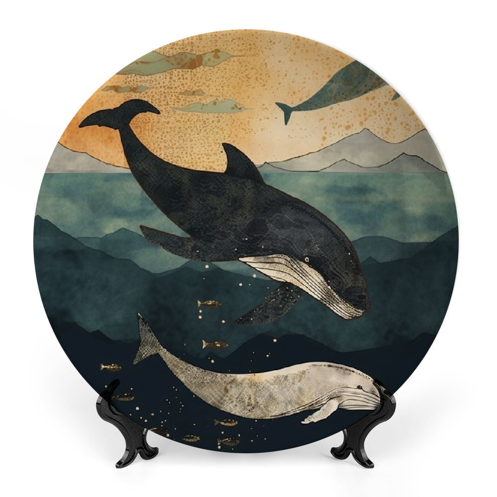 CANFLASHION Whale Fish Ocean Bone China Decorative Plate Vertical Stand ...