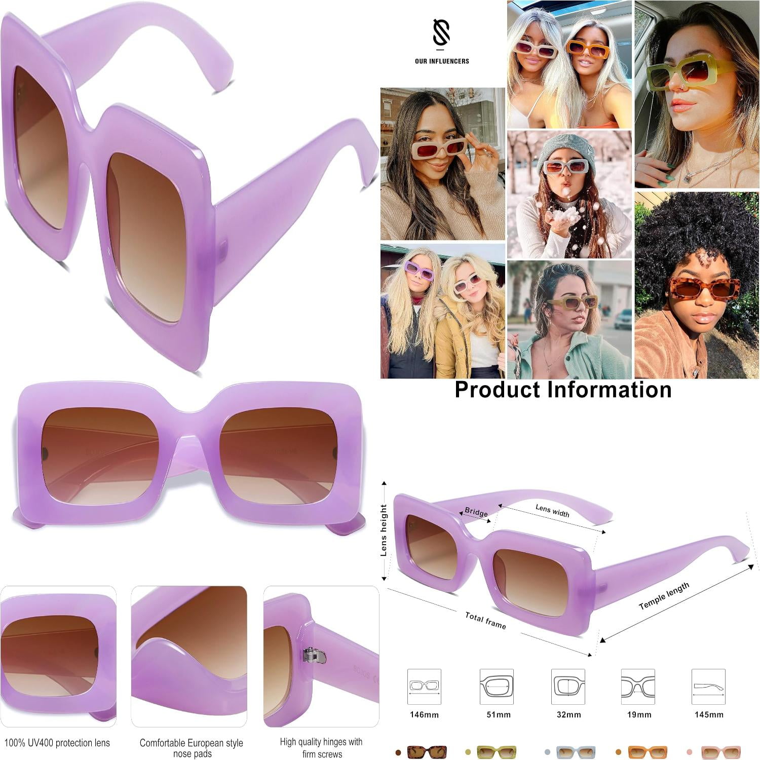 CANHWLUO Trendy Chunky Nude Retro Rectangle Sunglasses in 90s Style for Women - SOJOS SJ2160 ...