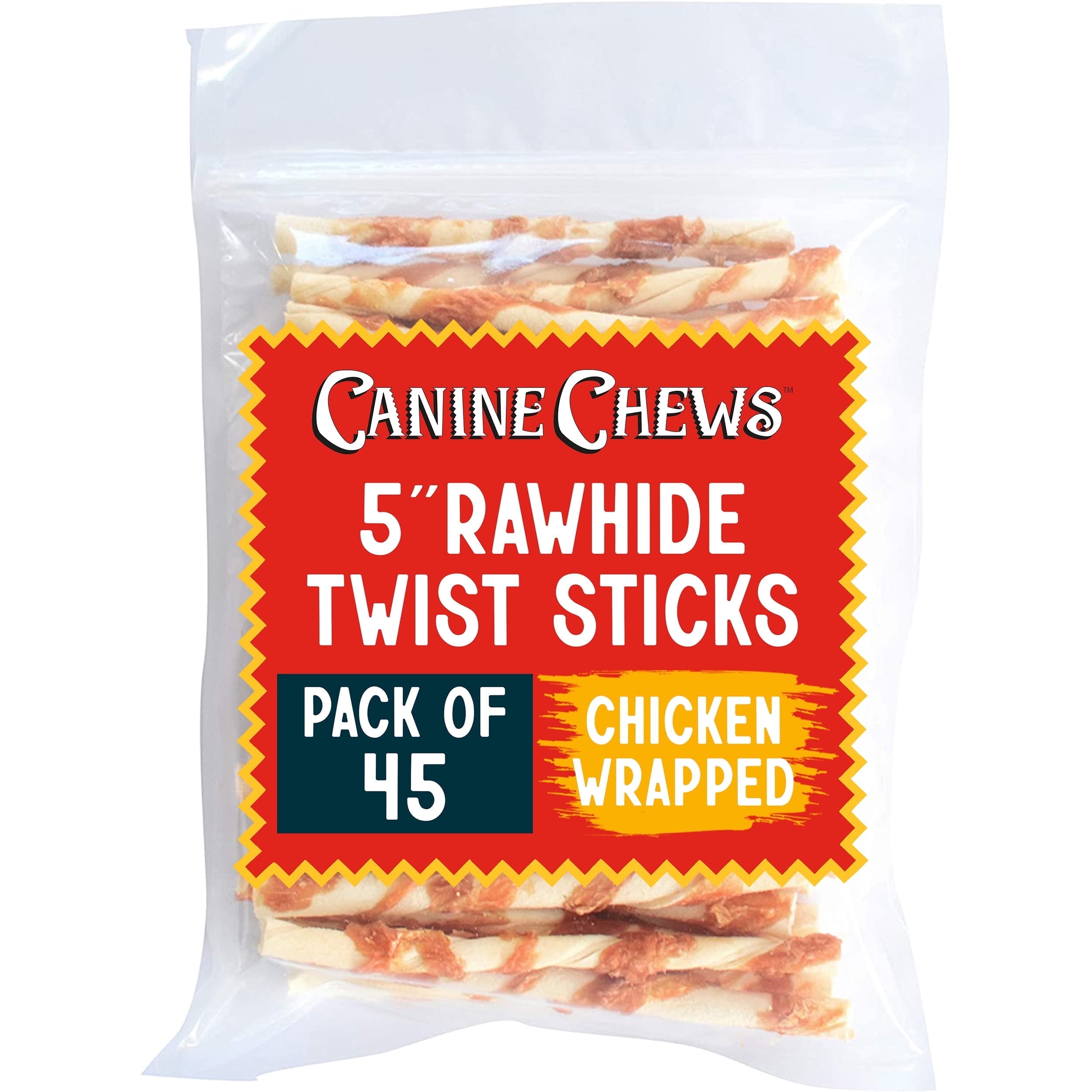 CANINE CHEWS 5" USA Chicken-Wrapped Rawhide Twist Sticks Long-Lasting ...