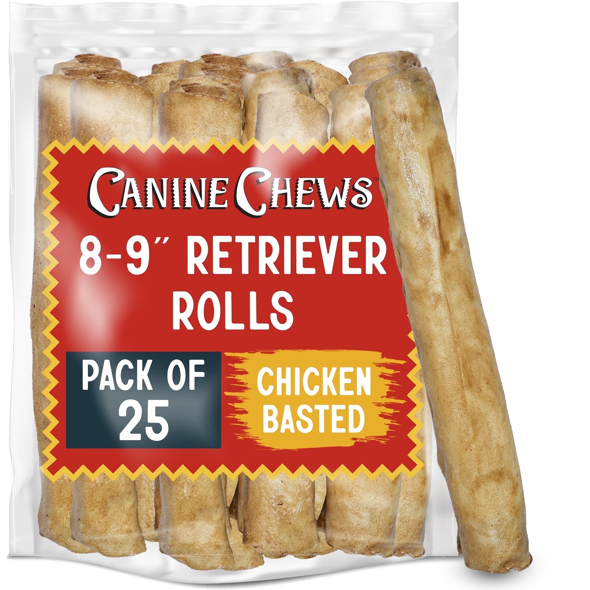 CANINE CHEWS 8-9" Chicken Basted Dog Rawhide Retriever Rolls | Supports ...