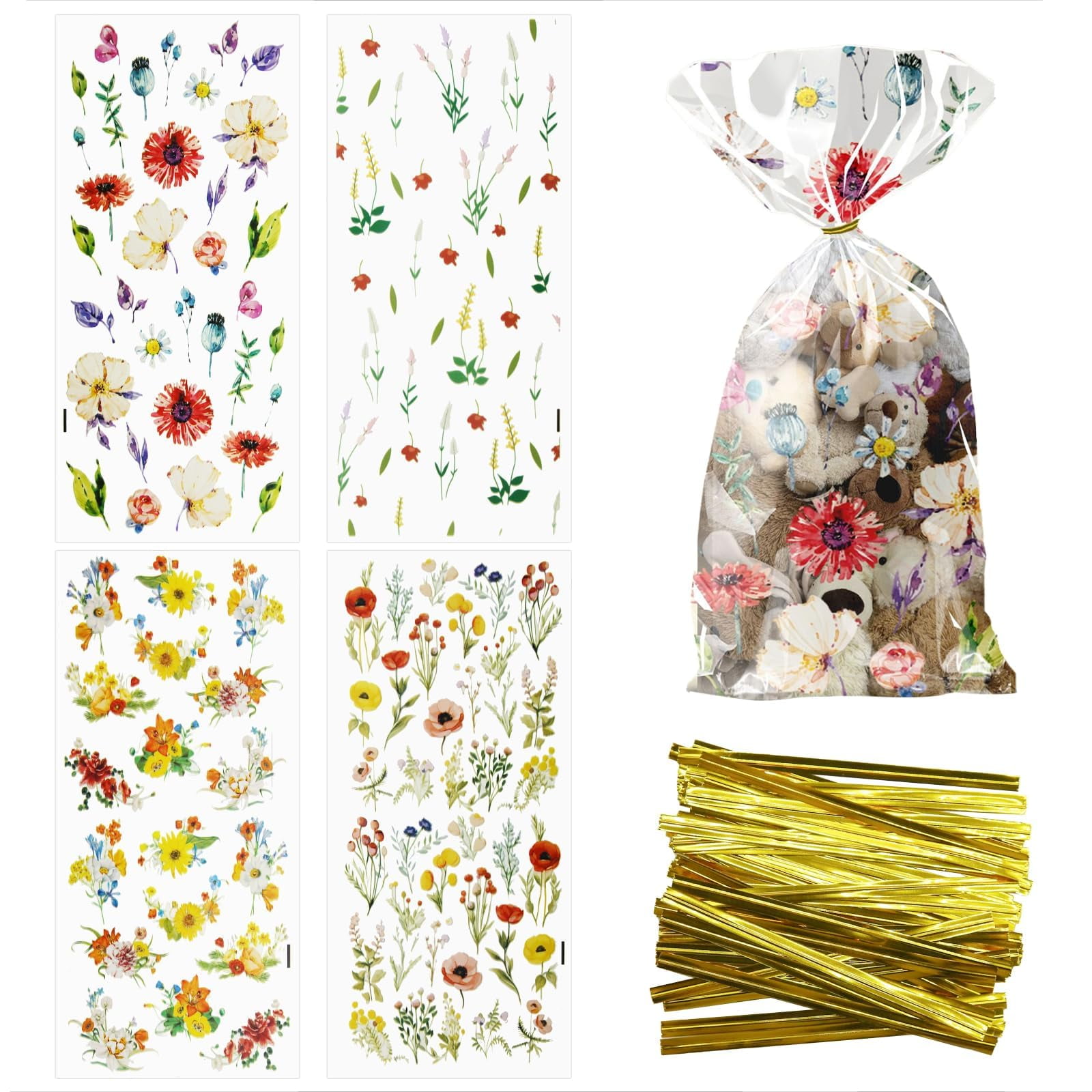 CANIPHA 100Pcs Wildflower AJH3 Party Cellophane Treat Bags Plastic ...