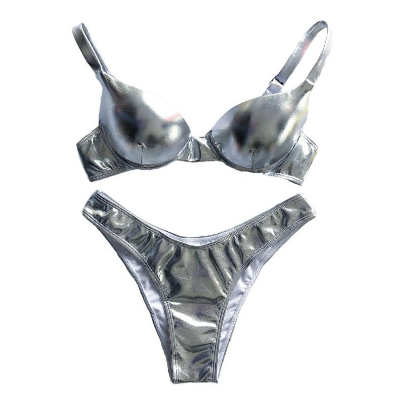 CANKER Women Sexy 2 Piece Brazilian Bikini Set Reflective Shiny ...