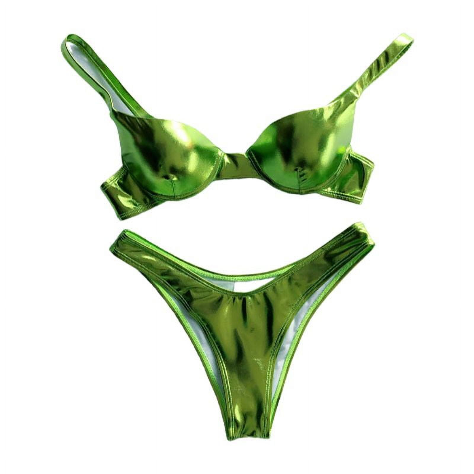 CANKER Women Sexy 2 Piece Brazilian Bikini Set Reflective Shiny ...