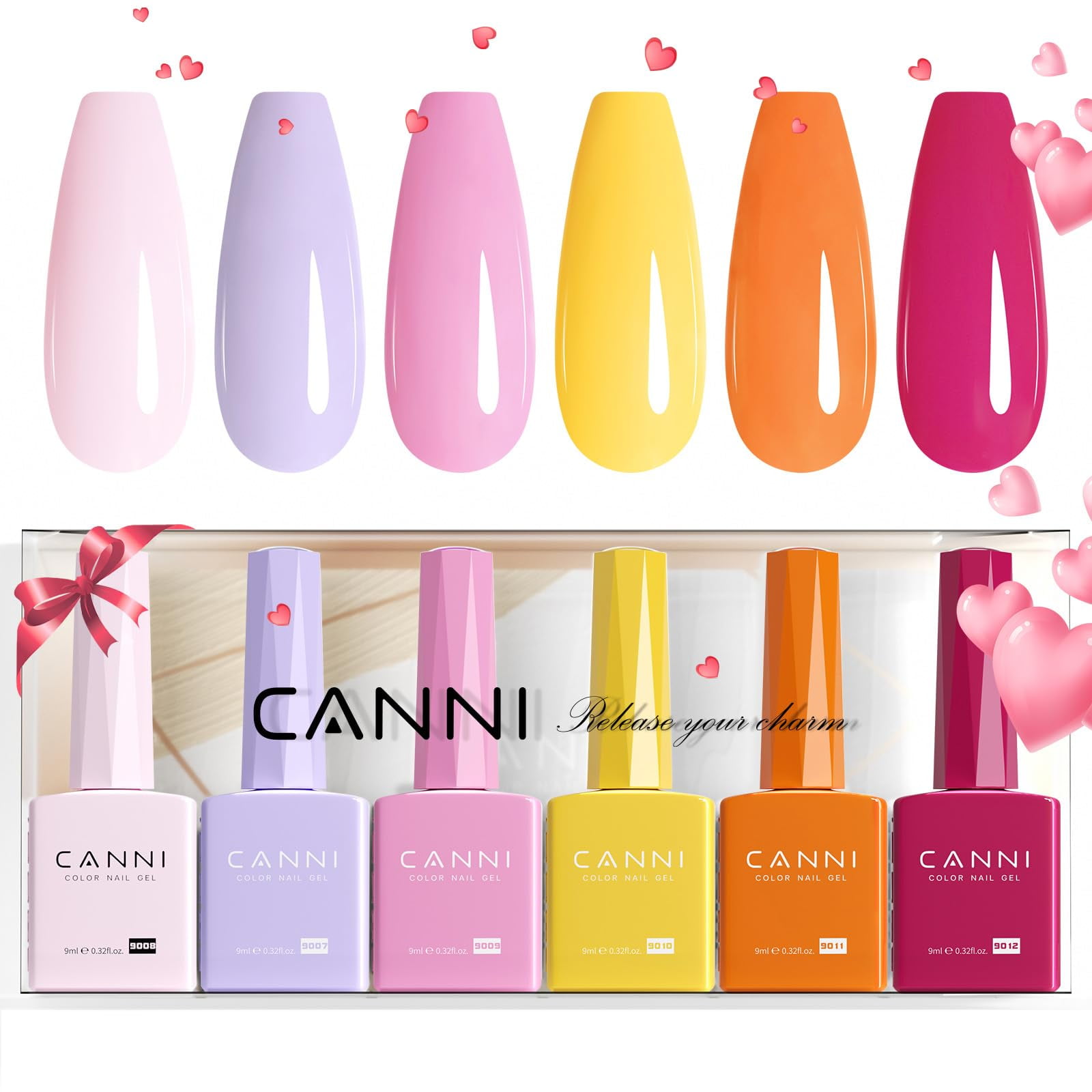 CANNI 6 Colors 9 AIF9 ML Hema-Free Pink Gel Nail Polish Set, Hot Pink Purple Yellow Orange Kit ...
