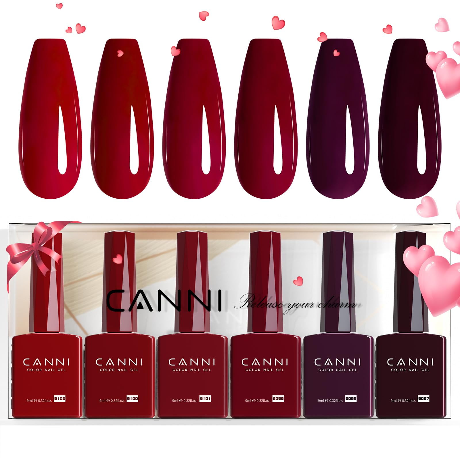 CANNI 6 Colors 9 ML Hema-Free Dark Red Gel Polish Set, Deep Cherry Red Burgundy Gel Nail Polish ...