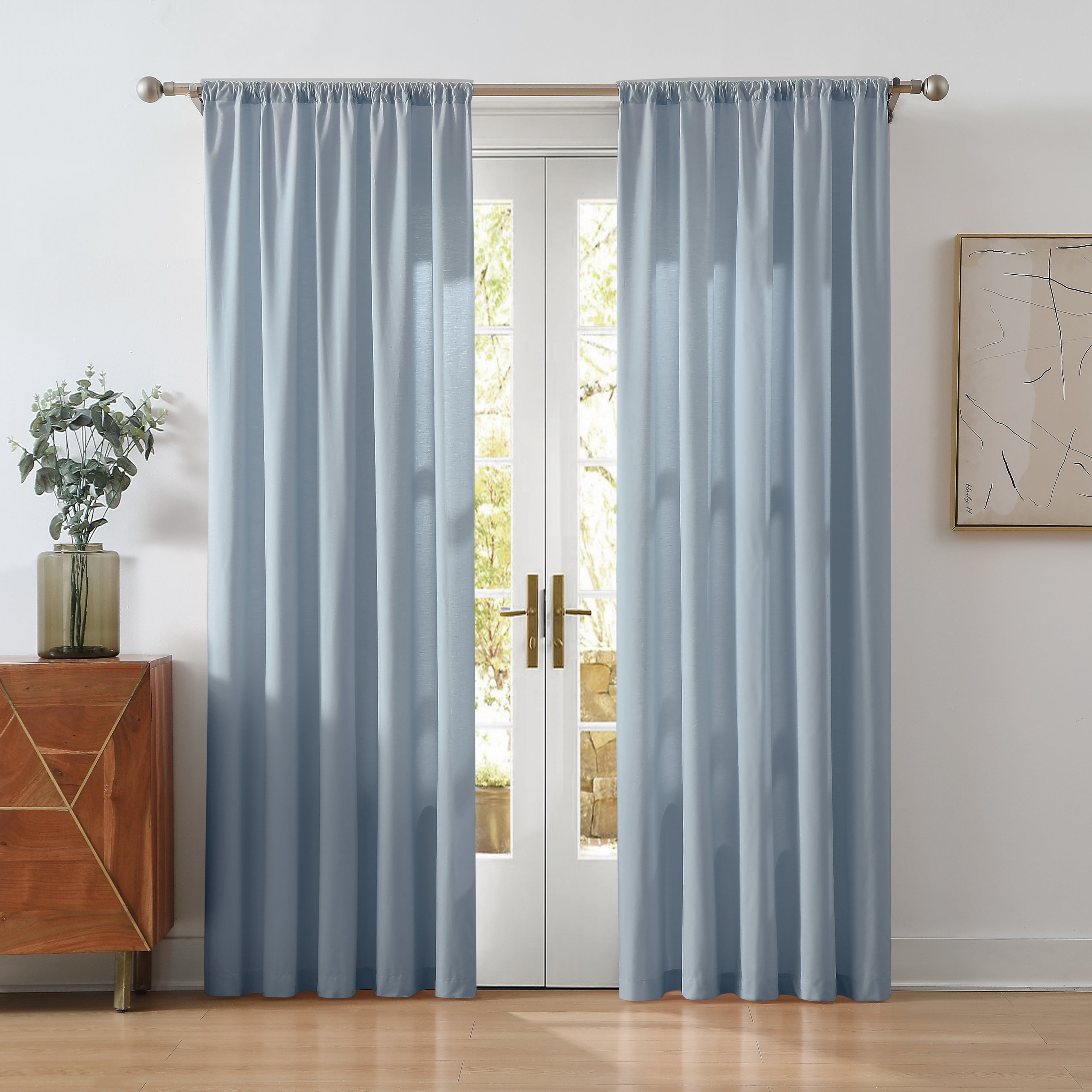 CANNON Solid Cotton Percale Light Blue 50x96 Window Curtain Pair, Solid ...