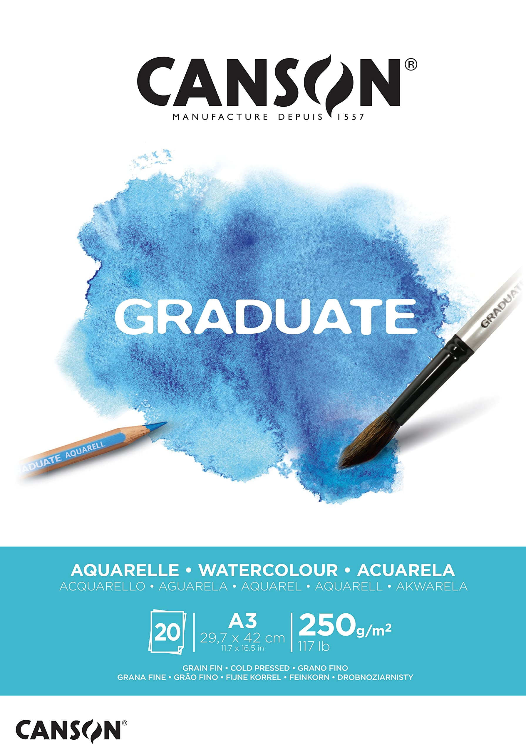 CANSON Graduate Watercolour 250gsm DHF10 A3 Paper, Cold Pressed, Pad ...