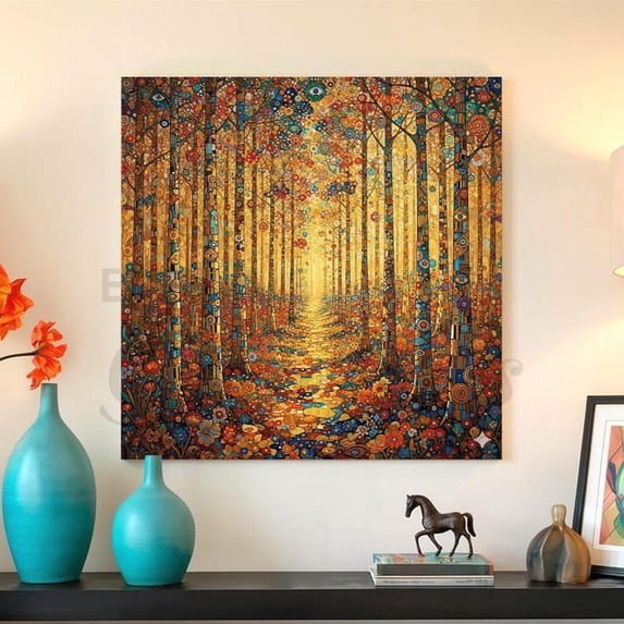 CANVAS | Gustav Klimt Inspired Forest Art | Art Nouveau Gold Landscape ...