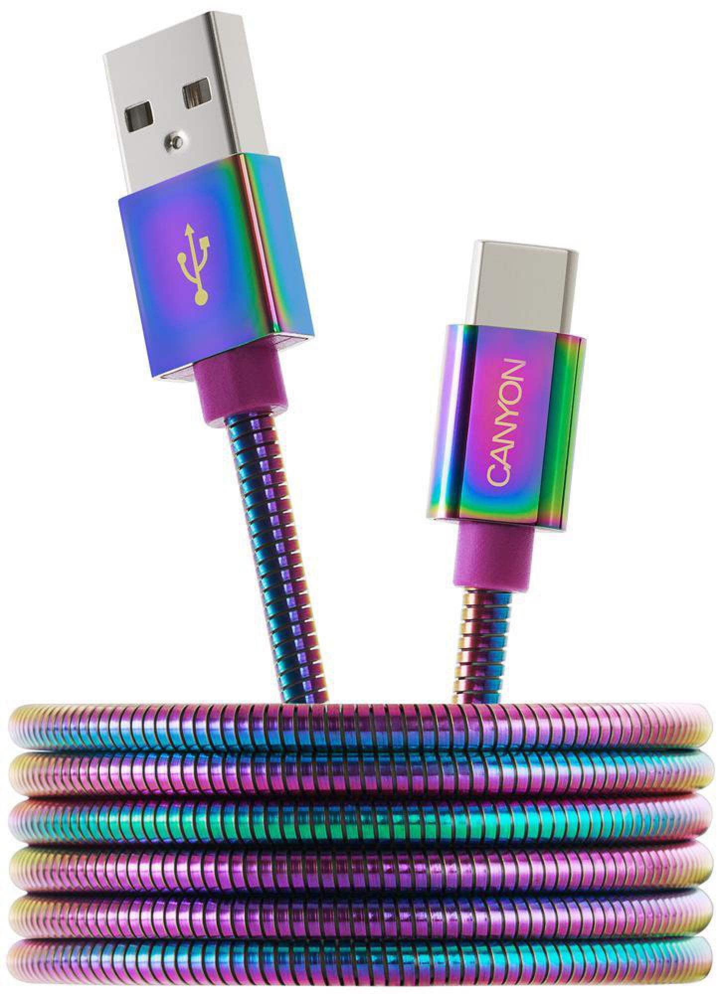 CANYON - USB A Male to USB-C Data Sync & Fast Charge Metallic Rainbow ...