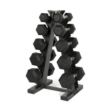 BalanceFrom 100LB Rubber Coated Hex Dumbbell Weight Set with A-Frame ...