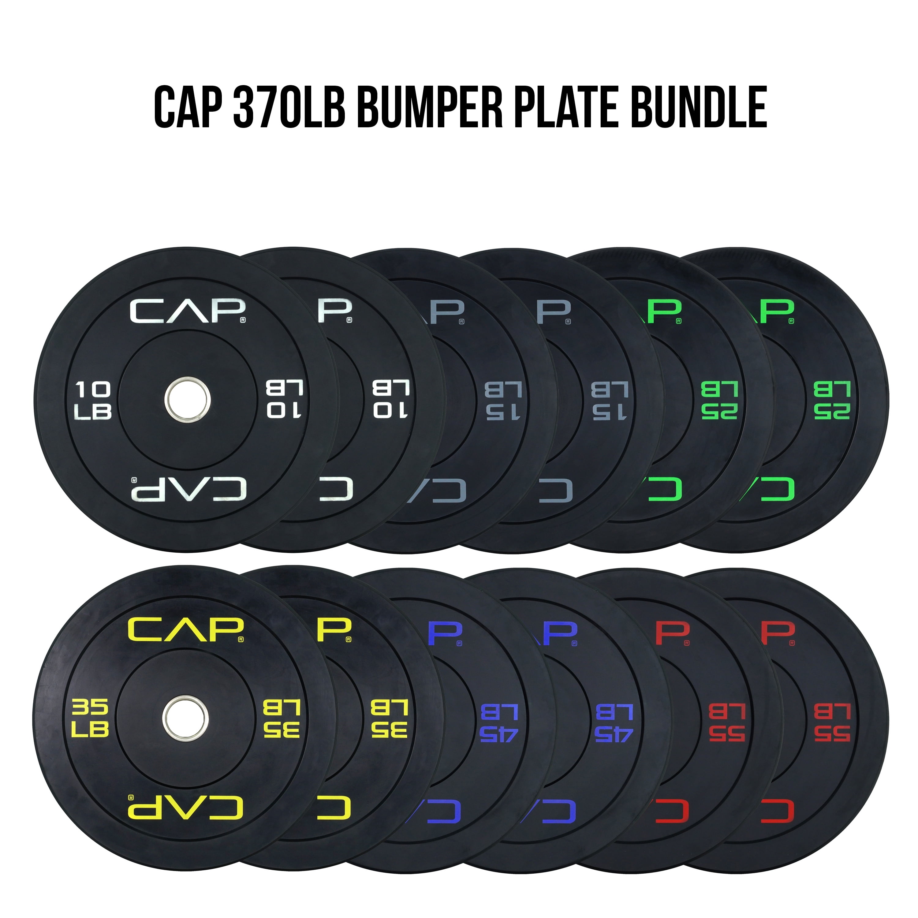 CAP 370lb Olympic Bumper Plate Bundle (2 x 10, 2 x 15, 2 x 25, 2 x 35 ...